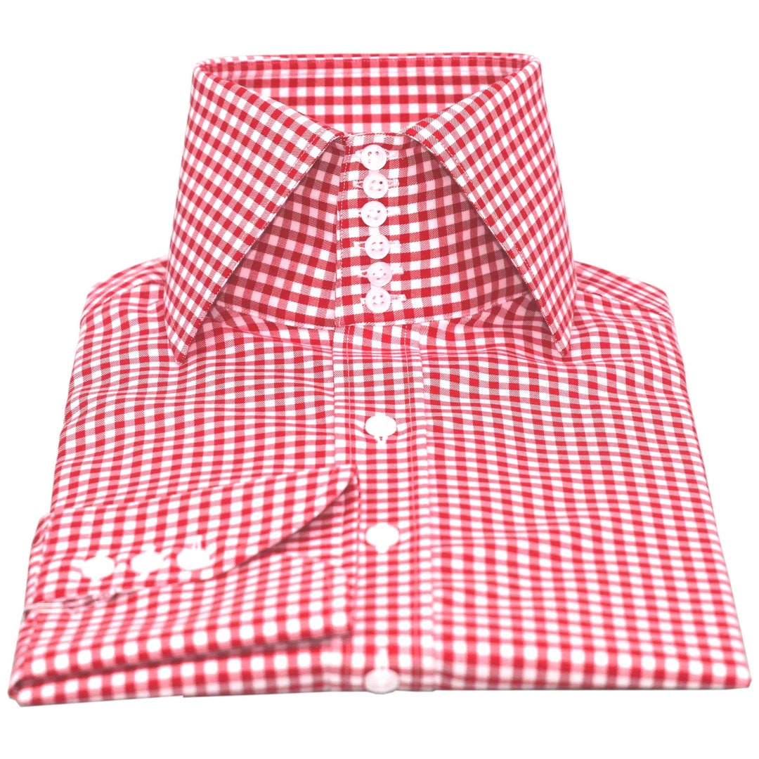 High Collar Men's Shirt Red Gingham Checks Spread Collar - Etsy