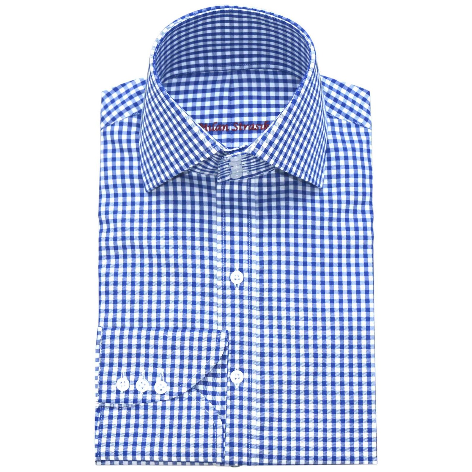 High Collar Blue Gingham Checks Mens Shirt Spread Collar - Etsy