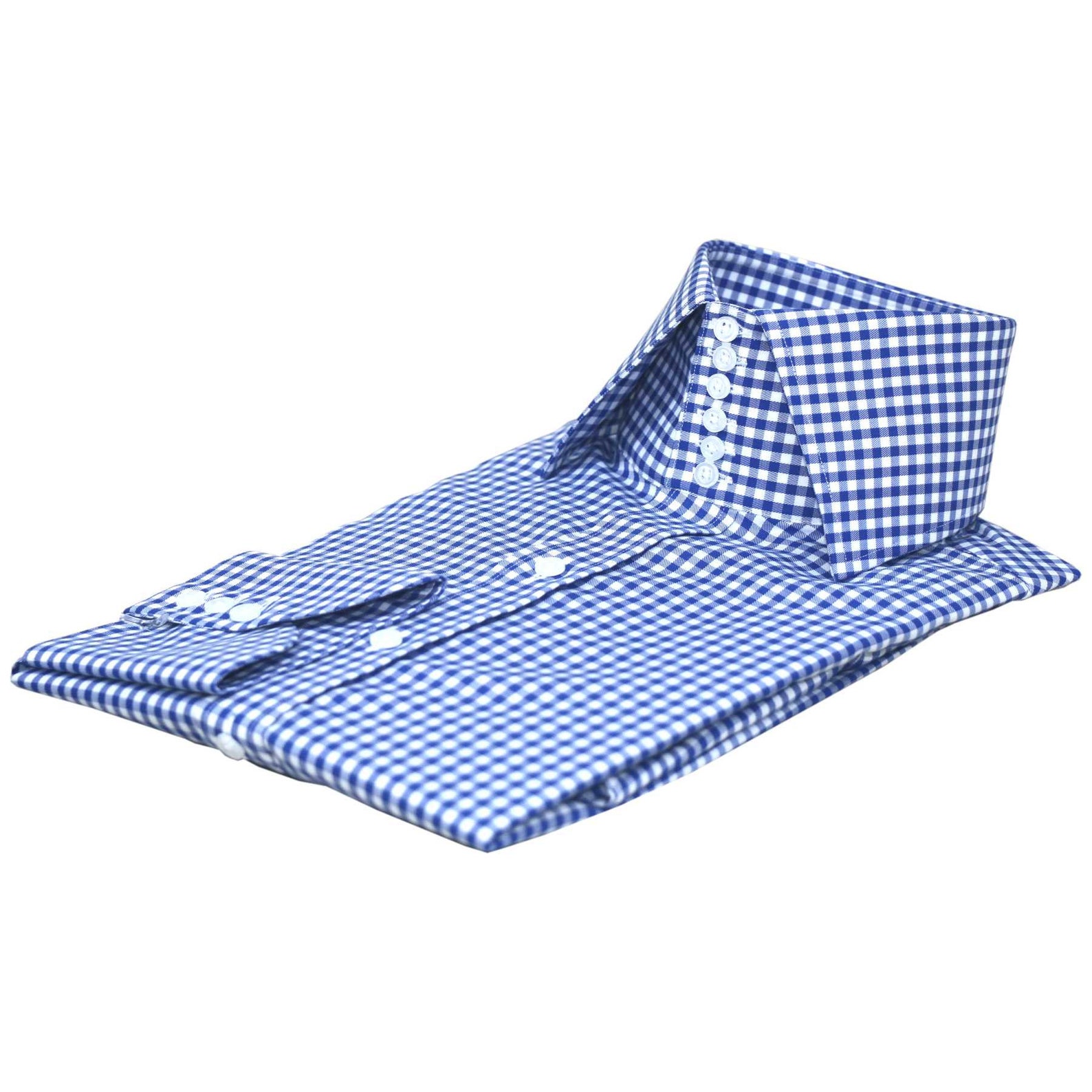 High Collar Blue Gingham Checks Mens Shirt Spread Collar - Etsy