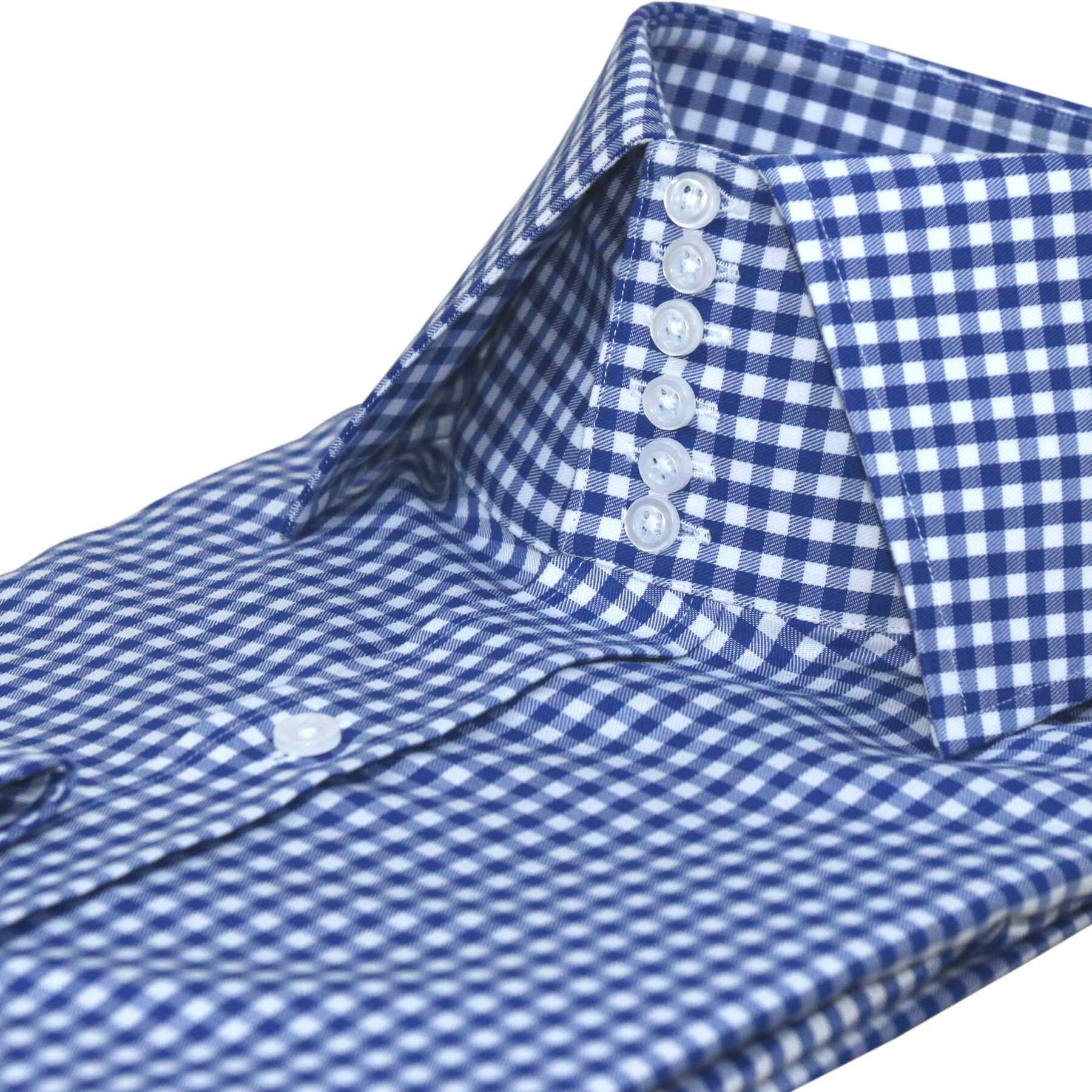 High Collar Blue Gingham Checks Mens Shirt Spread Collar - Etsy