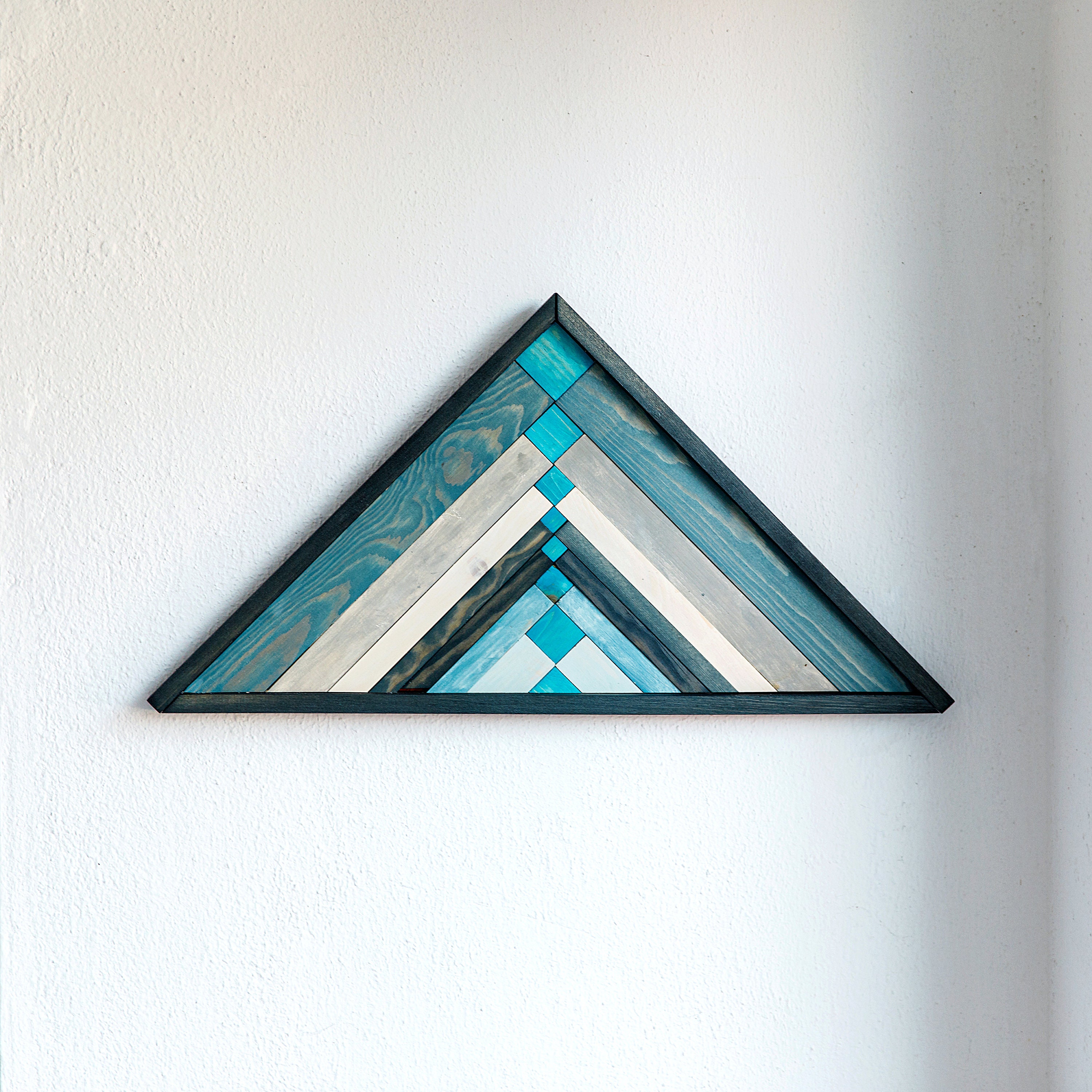 Wood Wall Art Geometric Wood Wall Artblue Triangle Wood | Etsy