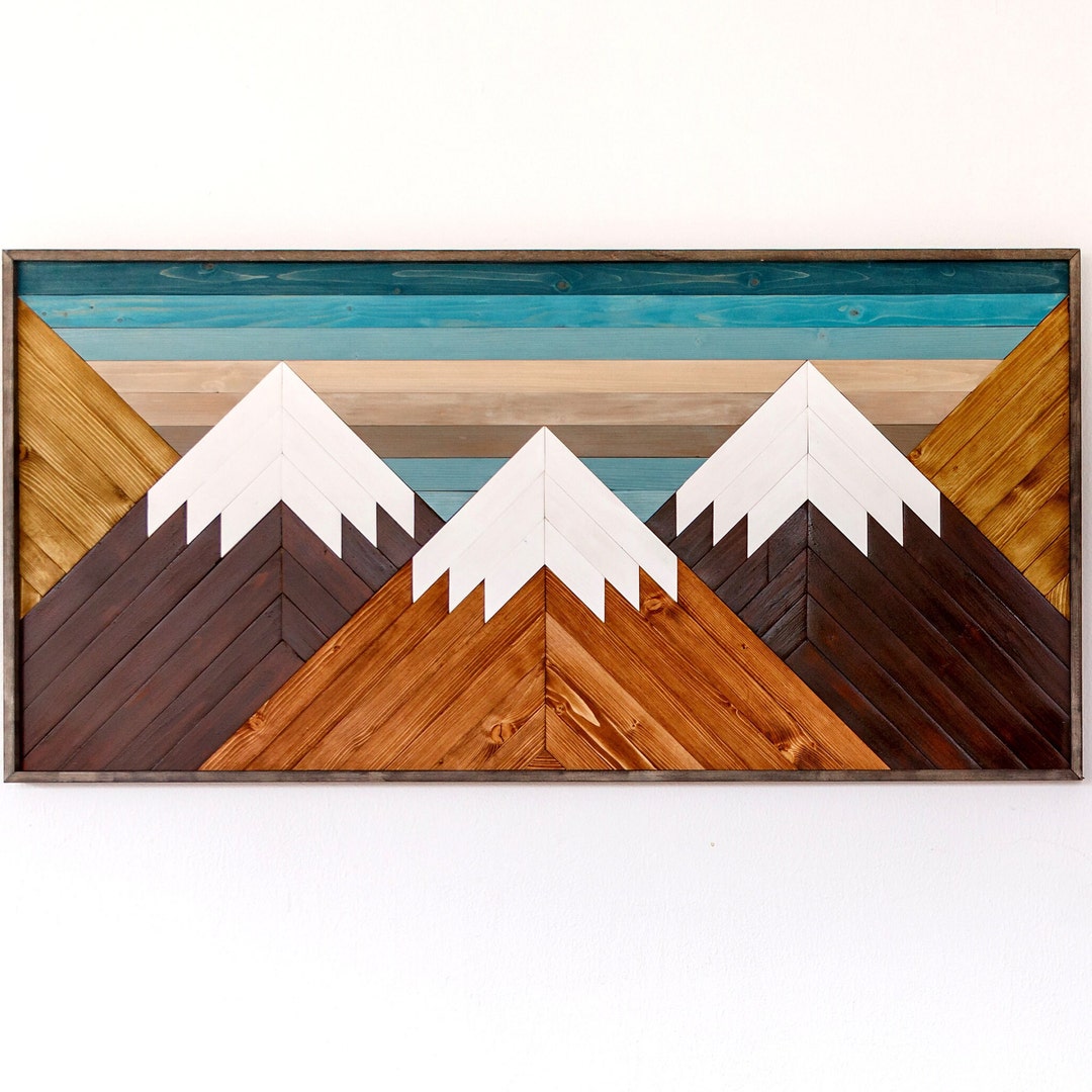 MOUNTAIN WOOD ART, Wood Wall Art, Geometric Wood Wall Hanging, Snow ...