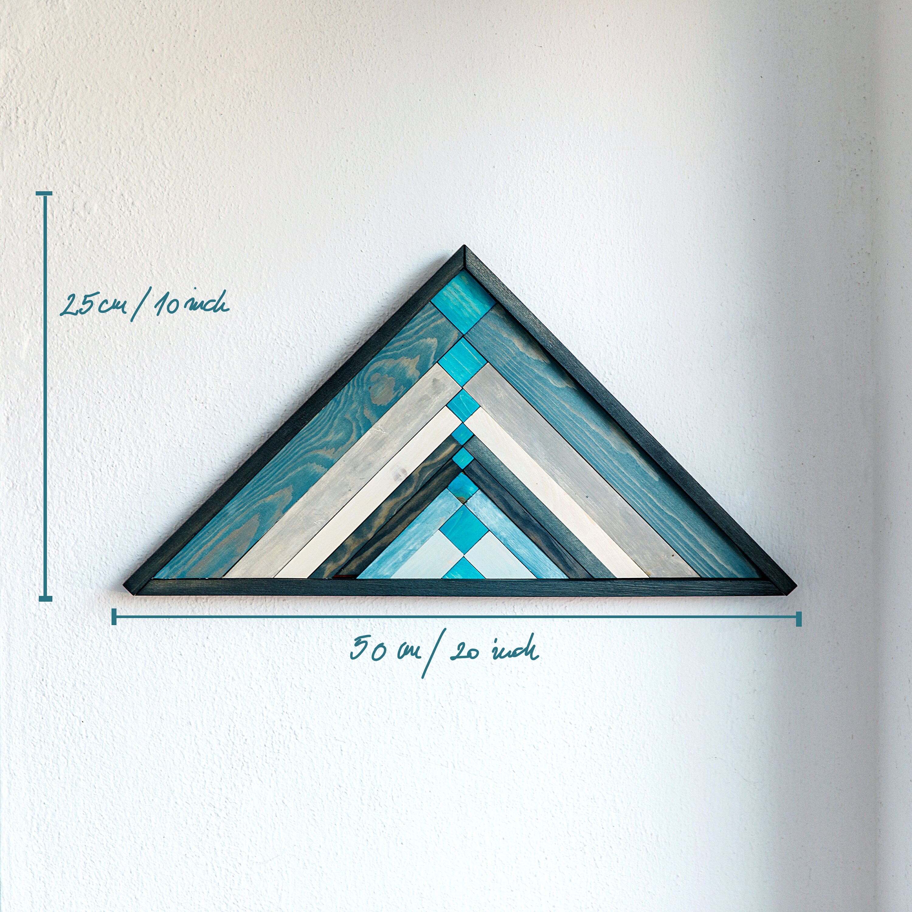 Wood Wall Art Geometric Wood Wall Artblue Triangle Wood | Etsy