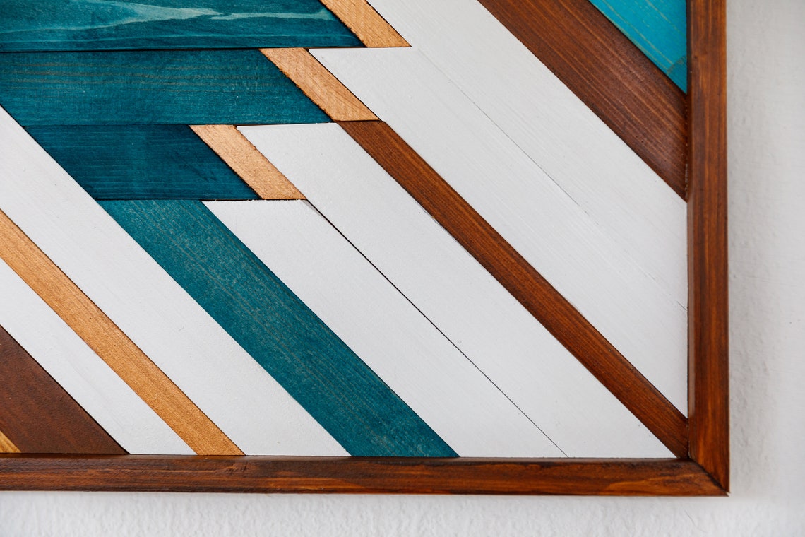 WOOD WALL ART Geometric Wood Wall Art Blue Wall Decor Boho | Etsy