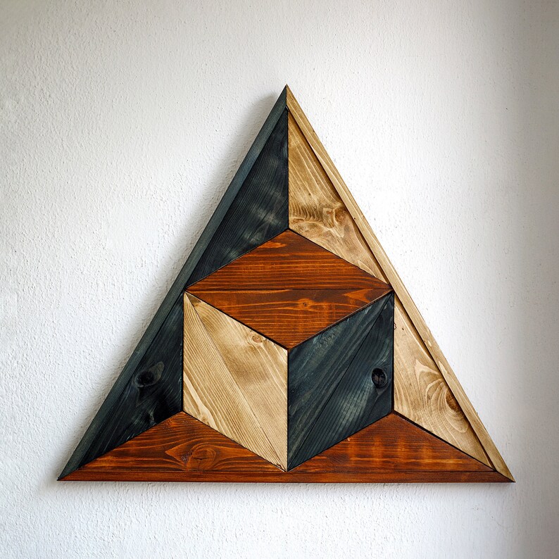 Modern Wood Wall Art Geometric Wall Hanging Triangle Wood | Etsy