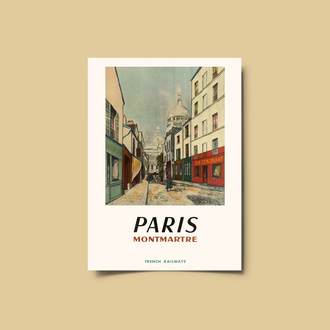 Paris Travel Poster, Paris Cafe Print, Parisian Decor, Montmartre Art ...