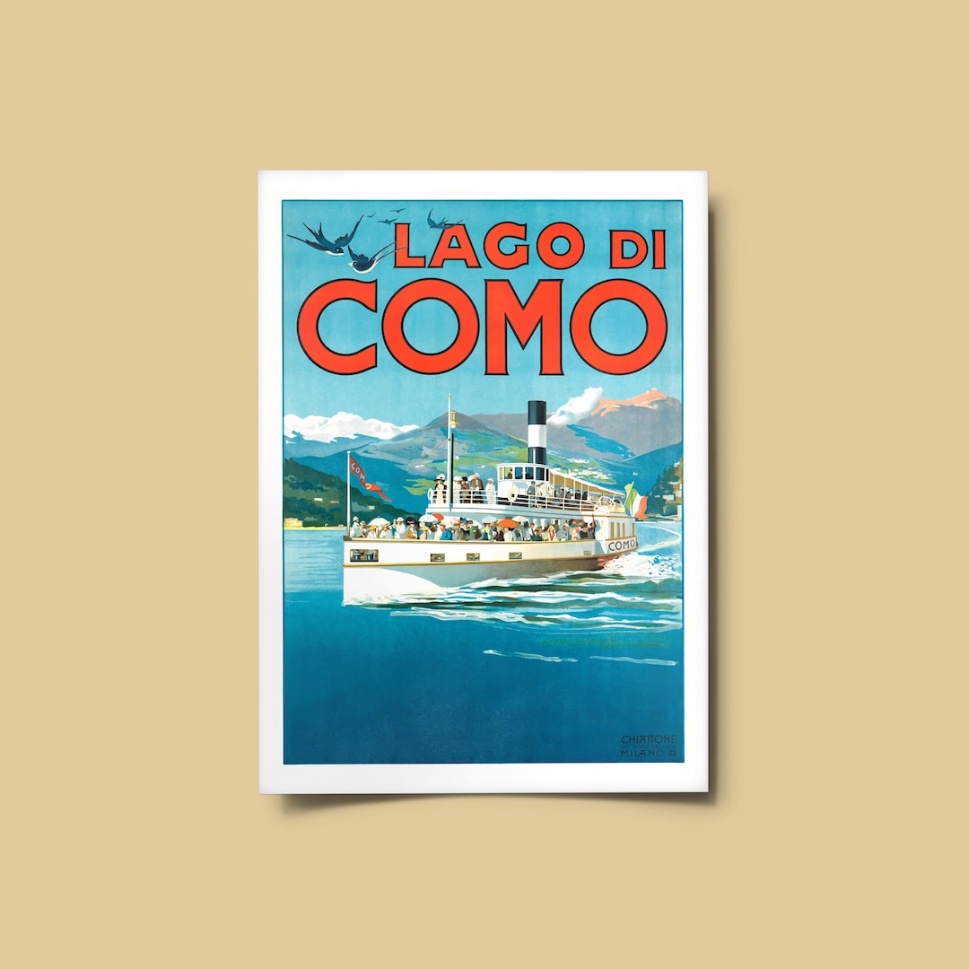 Lake Como Print, Italy Poster, Lago Di Como, Travel Poster, Retro Wall ...