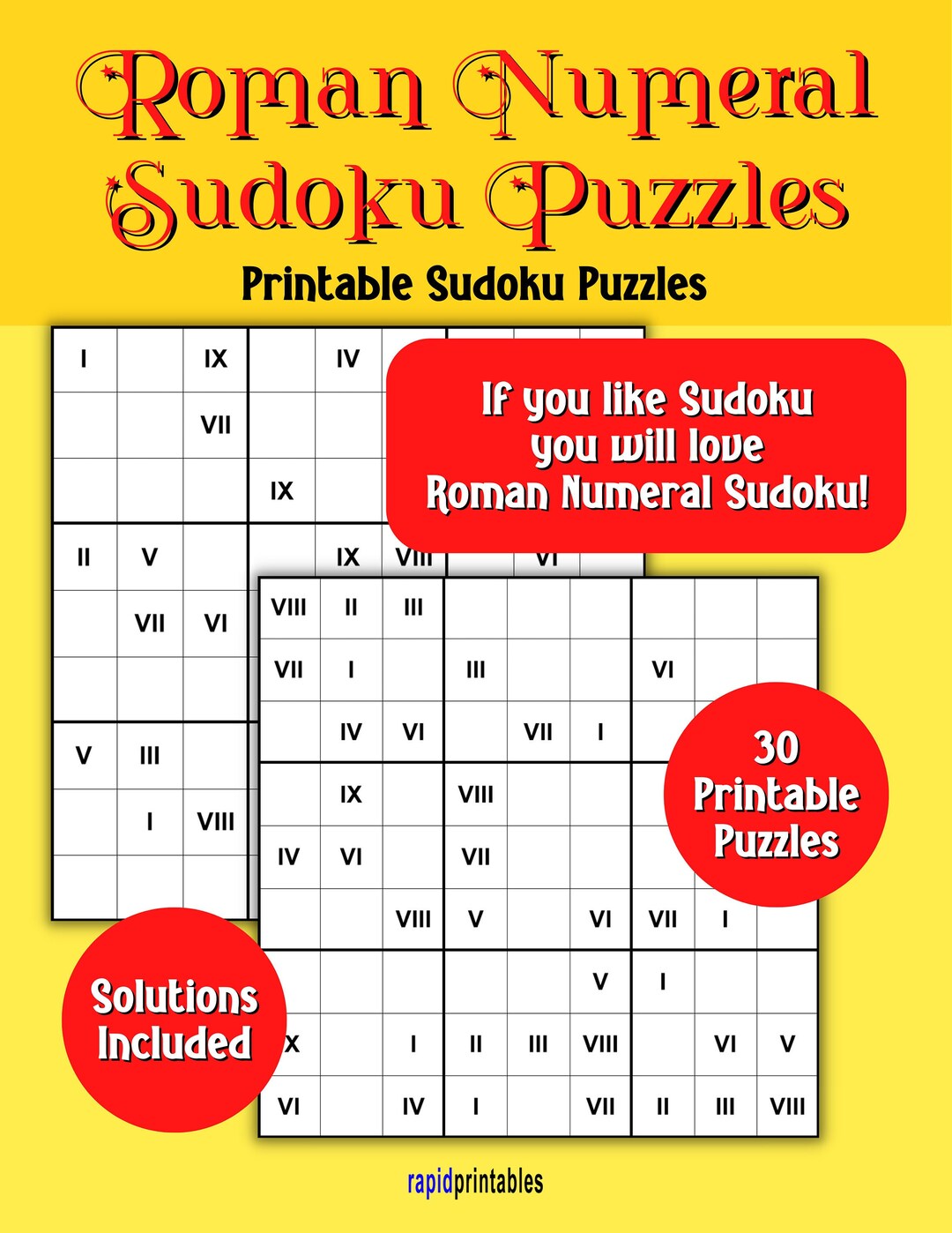 Roman Numerals Sudoku Puzzles Printable Sudoku Puzzles - Etsy