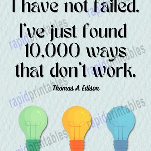 Printable Motivational Quote Poster, Thomas Edison Inspirational Quote ...