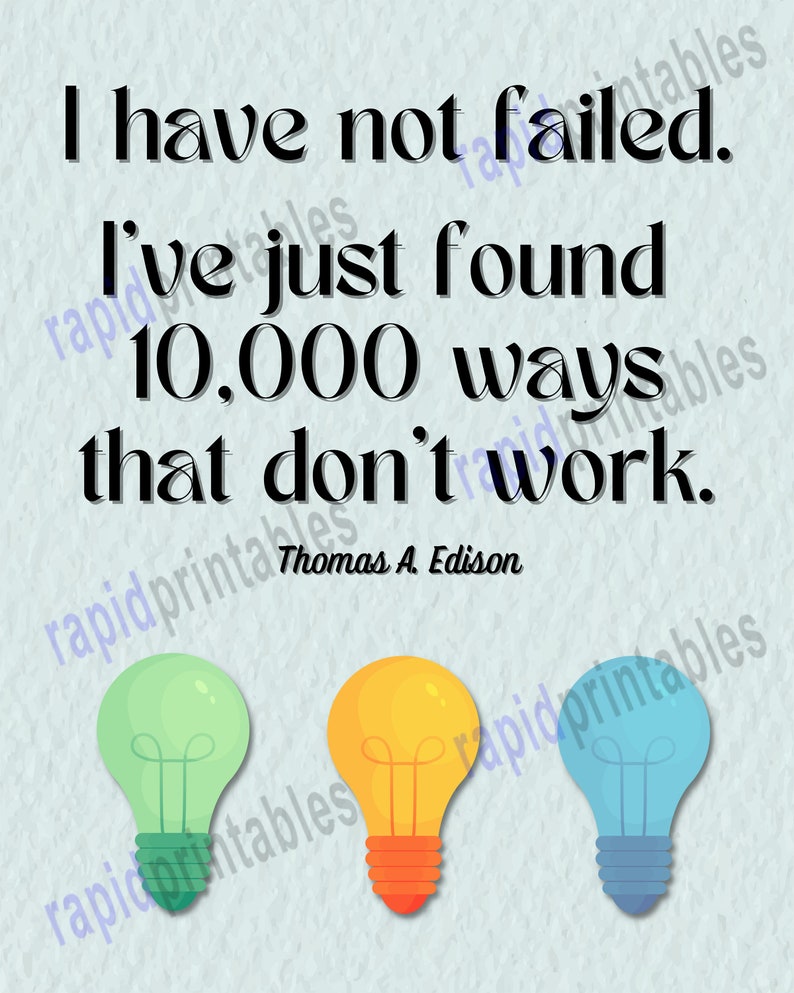 Printable Motivational Quote Poster, Thomas Edison Inspirational Quote ...