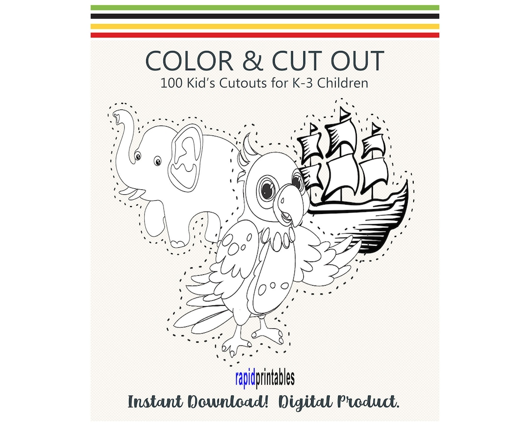 Color and Cut Out, 100 Kid's Cutouts for K-3 Children, Coloring Book ...