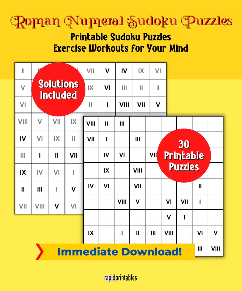 Roman Numerals Sudoku Puzzles, Printable Sudoku Puzzles - Etsy