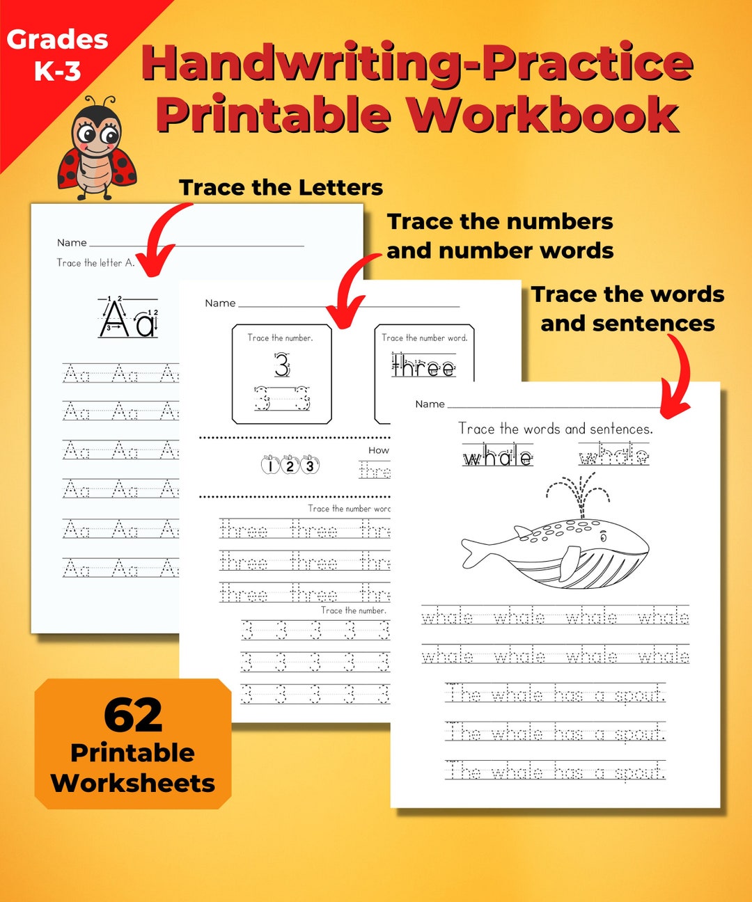 Handwriting Practice Printable Workbook Trace the Letters - Etsy