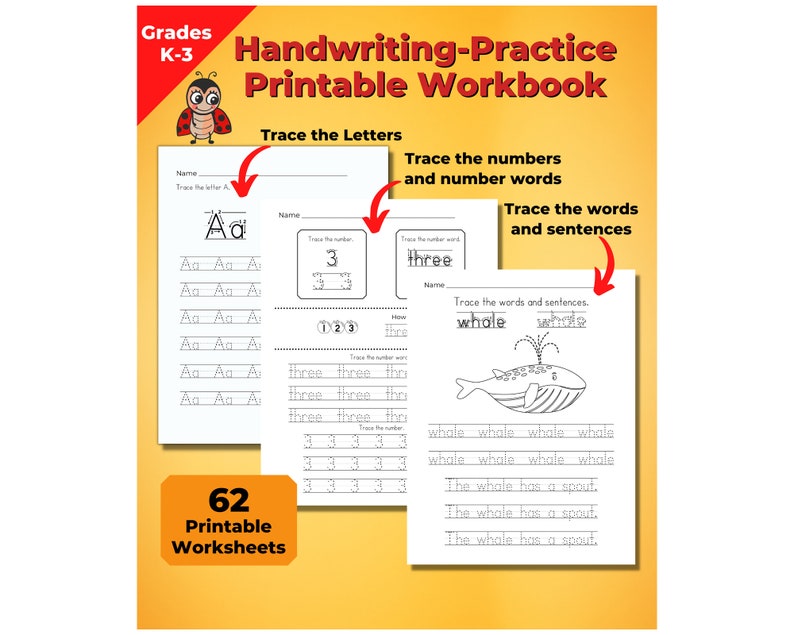 Handwriting Practice Printable Workbook - Trace the Letters, Trace the ...