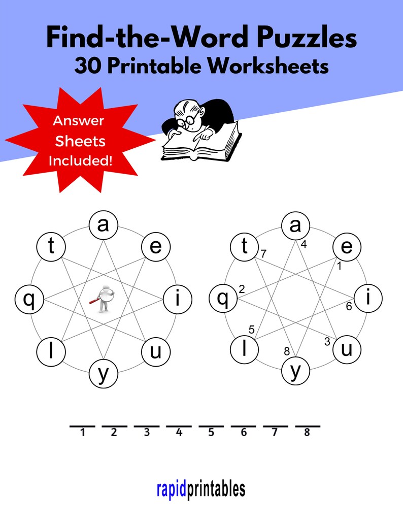 Find-the Word Puzzles - 30 Printable Worksheets - Etsy