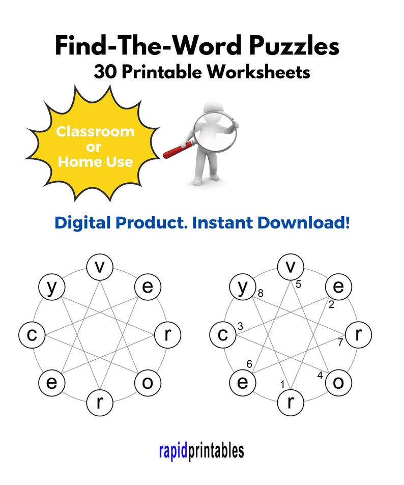 Find-the Word Puzzles - 30 Printable Worksheets - Etsy