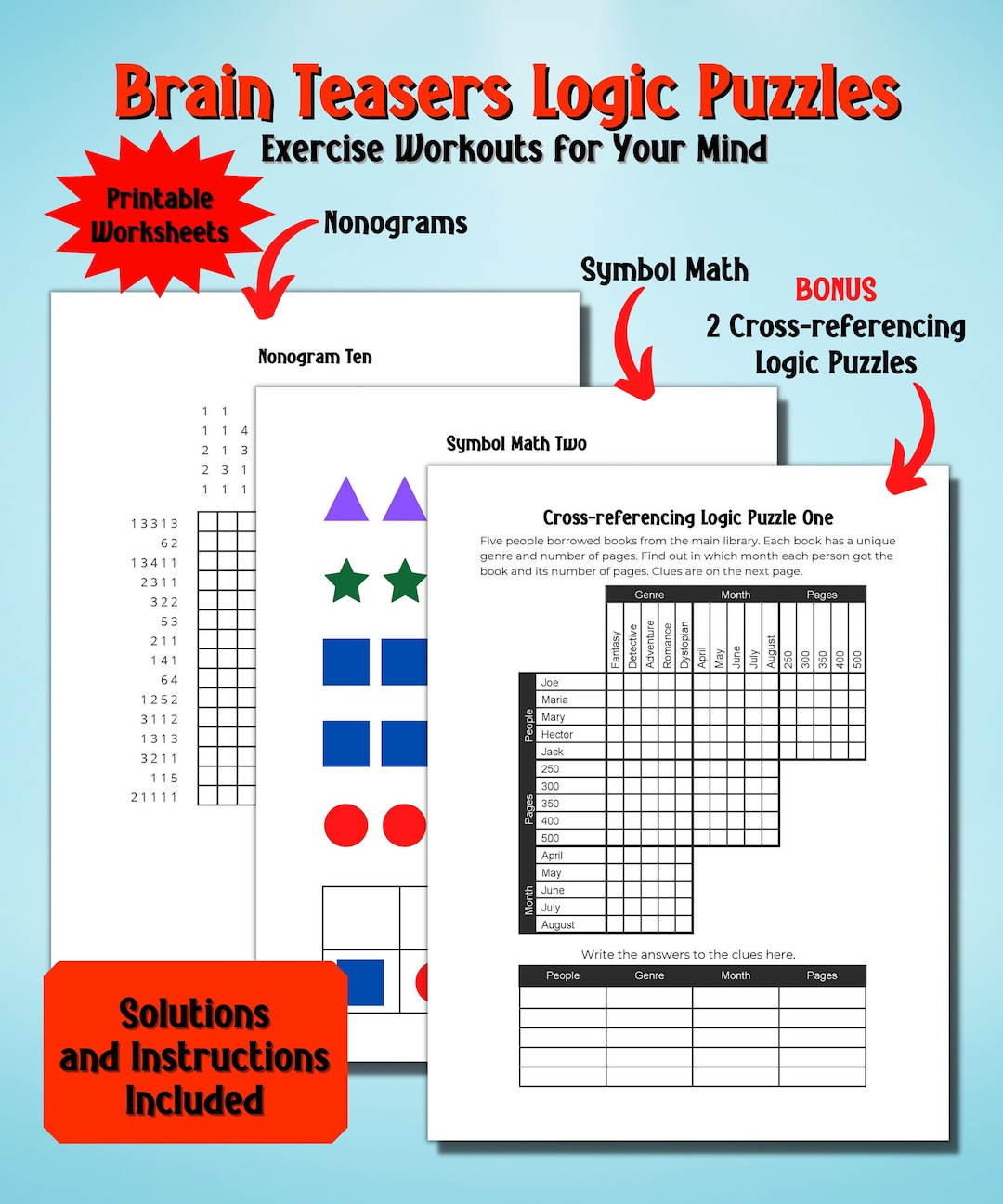 Brain Teasers Logic Puzzles Exercise Workouts for Your Mind - Etsy
