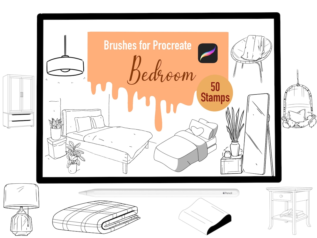 50 Bedroom Stamp Brushes for Procreate, Procreate Brushes, Nature ...