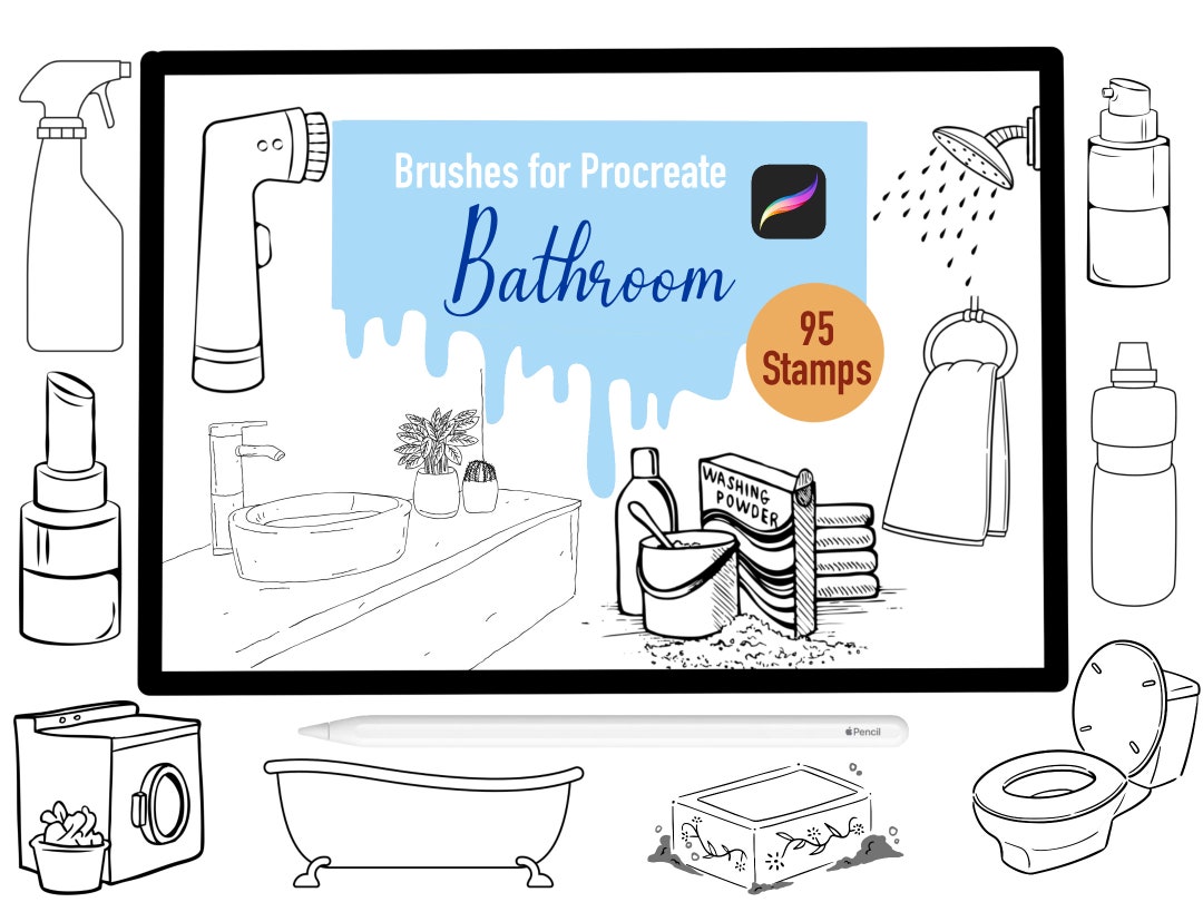 95 Bathroom Stamp Brushes for Procreate, Procreate Brushes, Nature ...