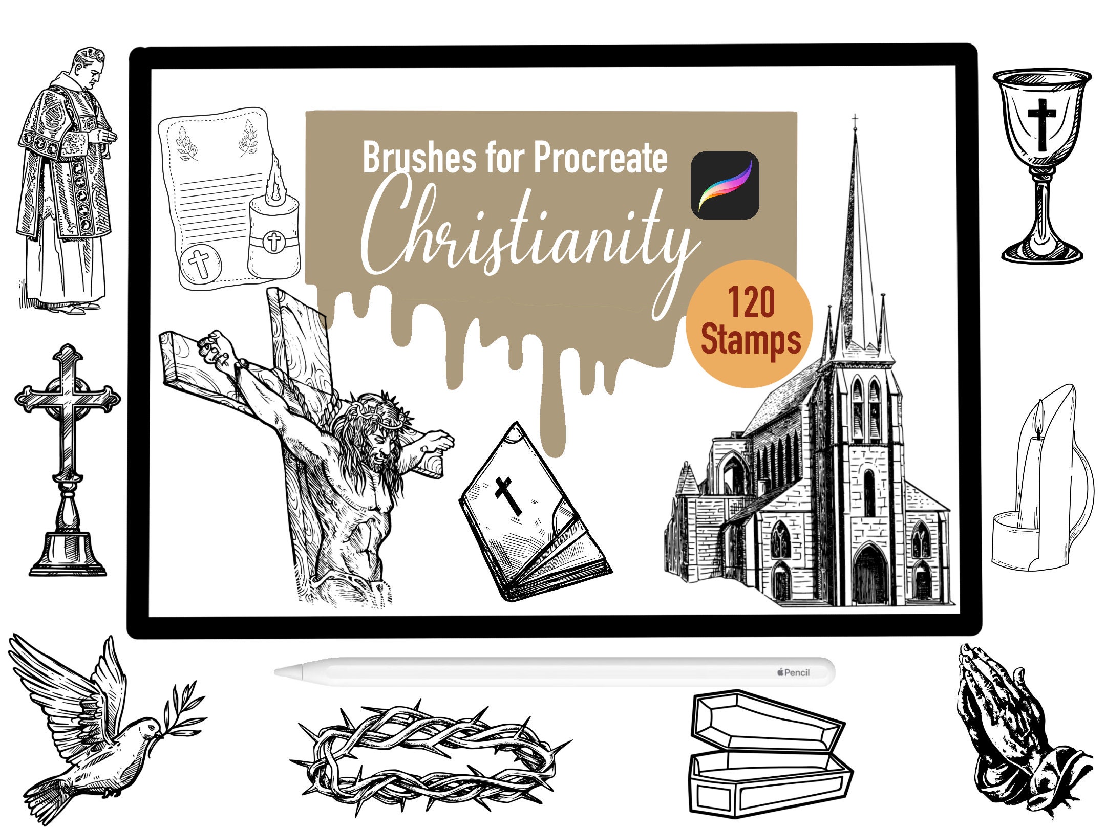 120 Christianity Stamp Brushes for Procreate, Procreate Brushes, Nature ...