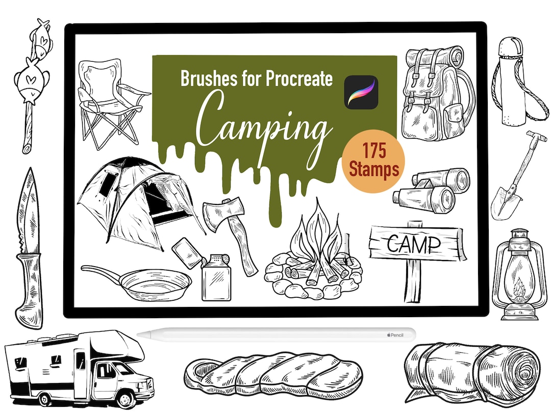 175 Camping Stamp Brushes for Procreate, Procreate Brushes, Nature ...