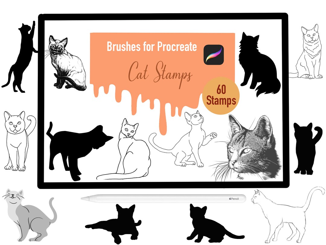 60 Cat Stamp Brushes for Procreate, Procreate Brushes, Nature ...