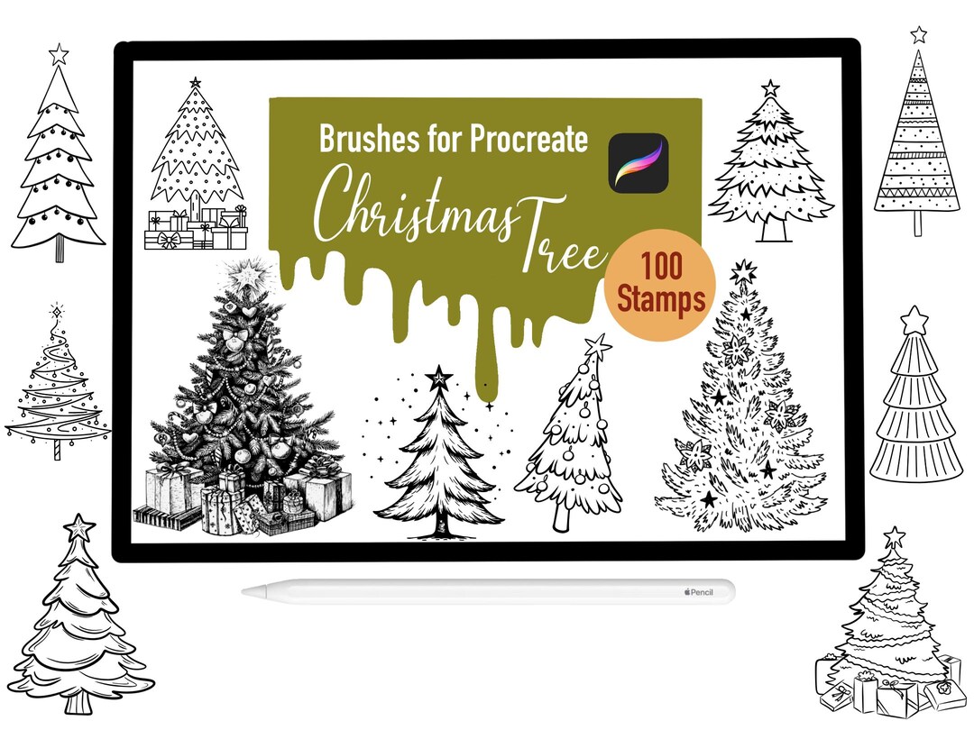 100 Christmas Tree Stamp Brushes for Procreate, Procreate Brushes ...