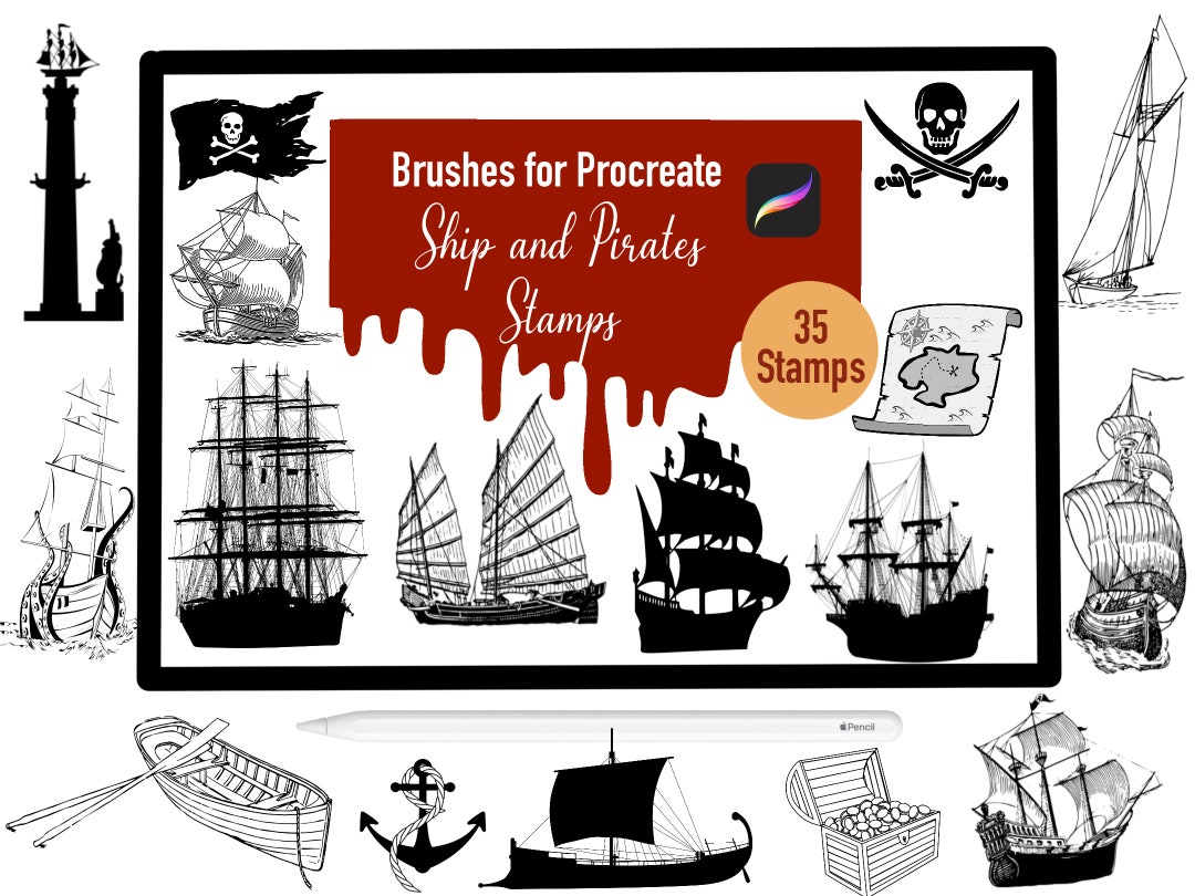 35 Ship and Pirates Stamp Brushes for Procreate, Procreate Brushes ...