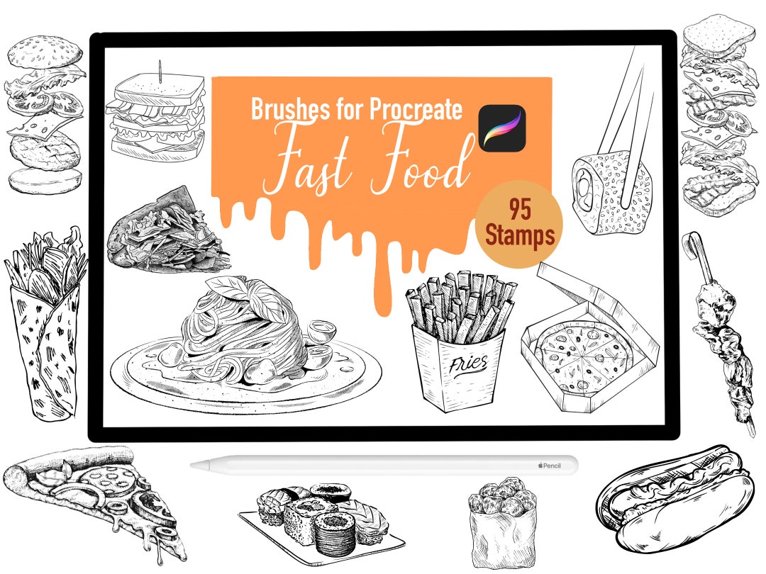 95 Fast Food Stamp Brushes for Procreate, Procreate Brushes, Nature ...