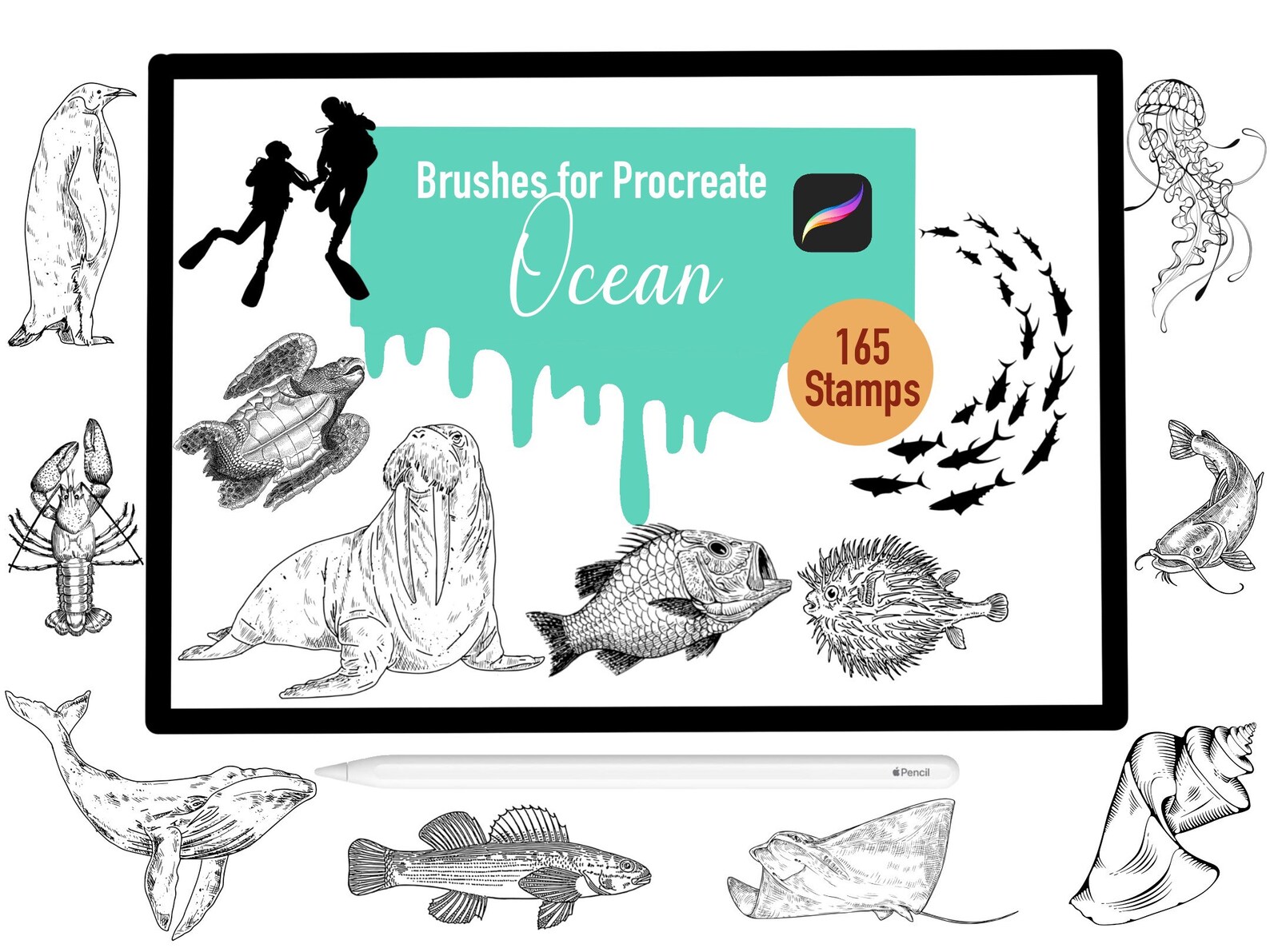 165 Ocean Stamp Brushes for Procreate Procreate Brushes - Etsy