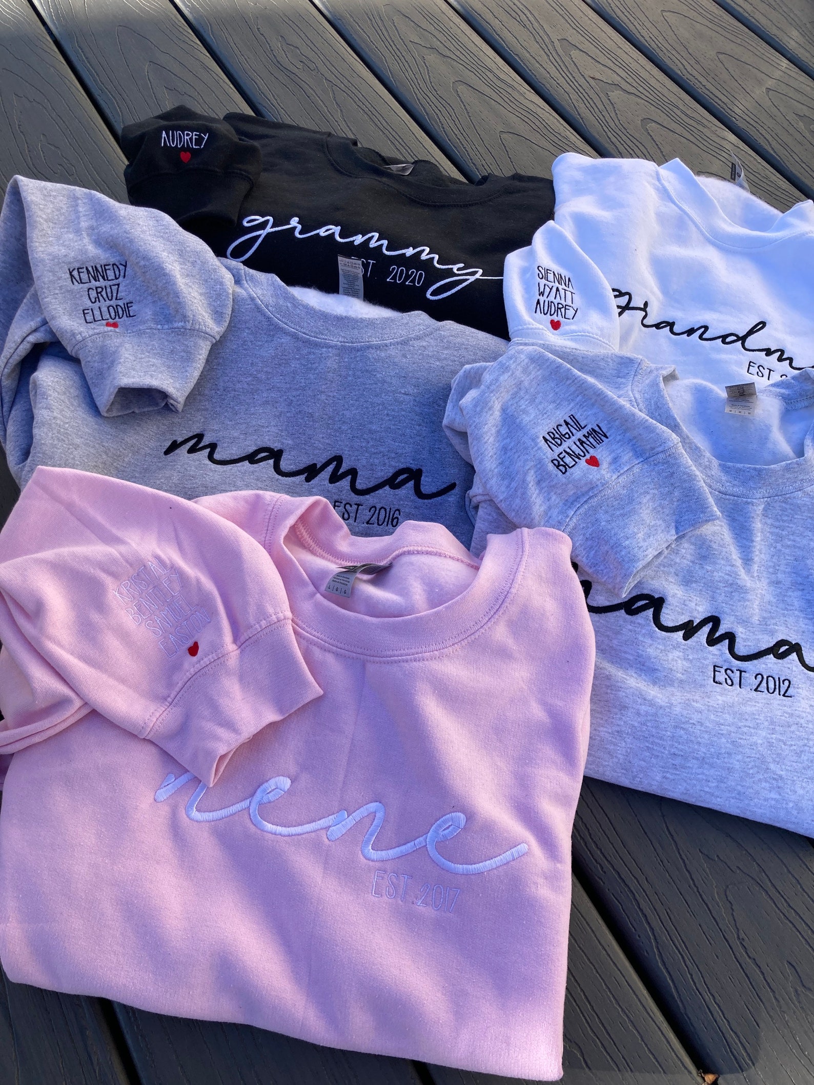 Embroidered Mama Est Sweatshirt With Name Sleeves Personalized Adult ...