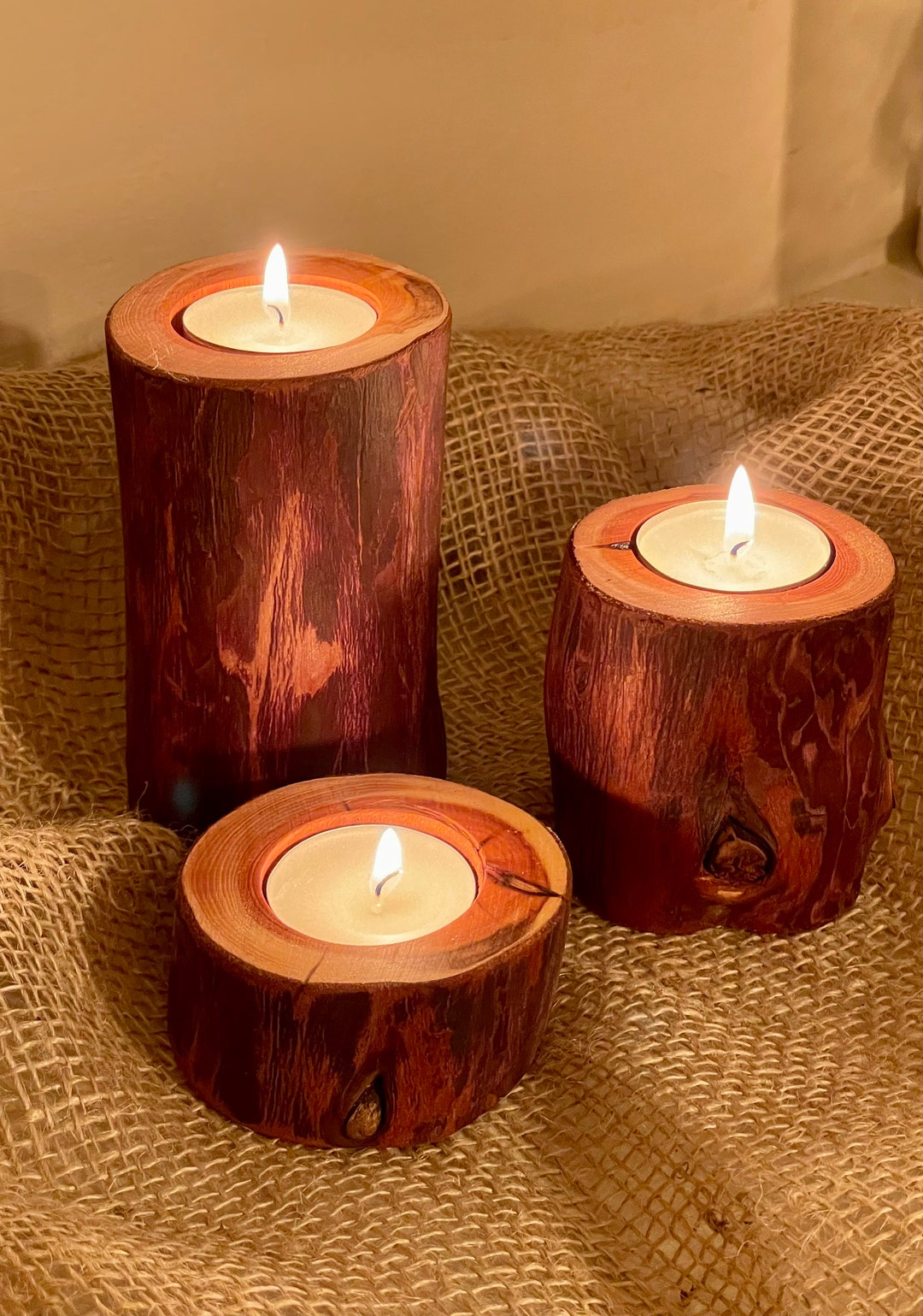Handmade Yew Tree Logs Candle Holder - Solid Wood - Handcrafted Logs ...