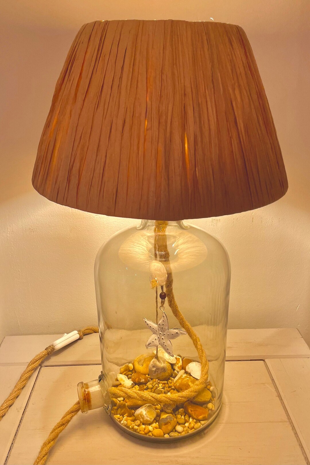 TAHITI, Glass and Rafia Handmade Table Lamp - Coastal Style Lighting ...