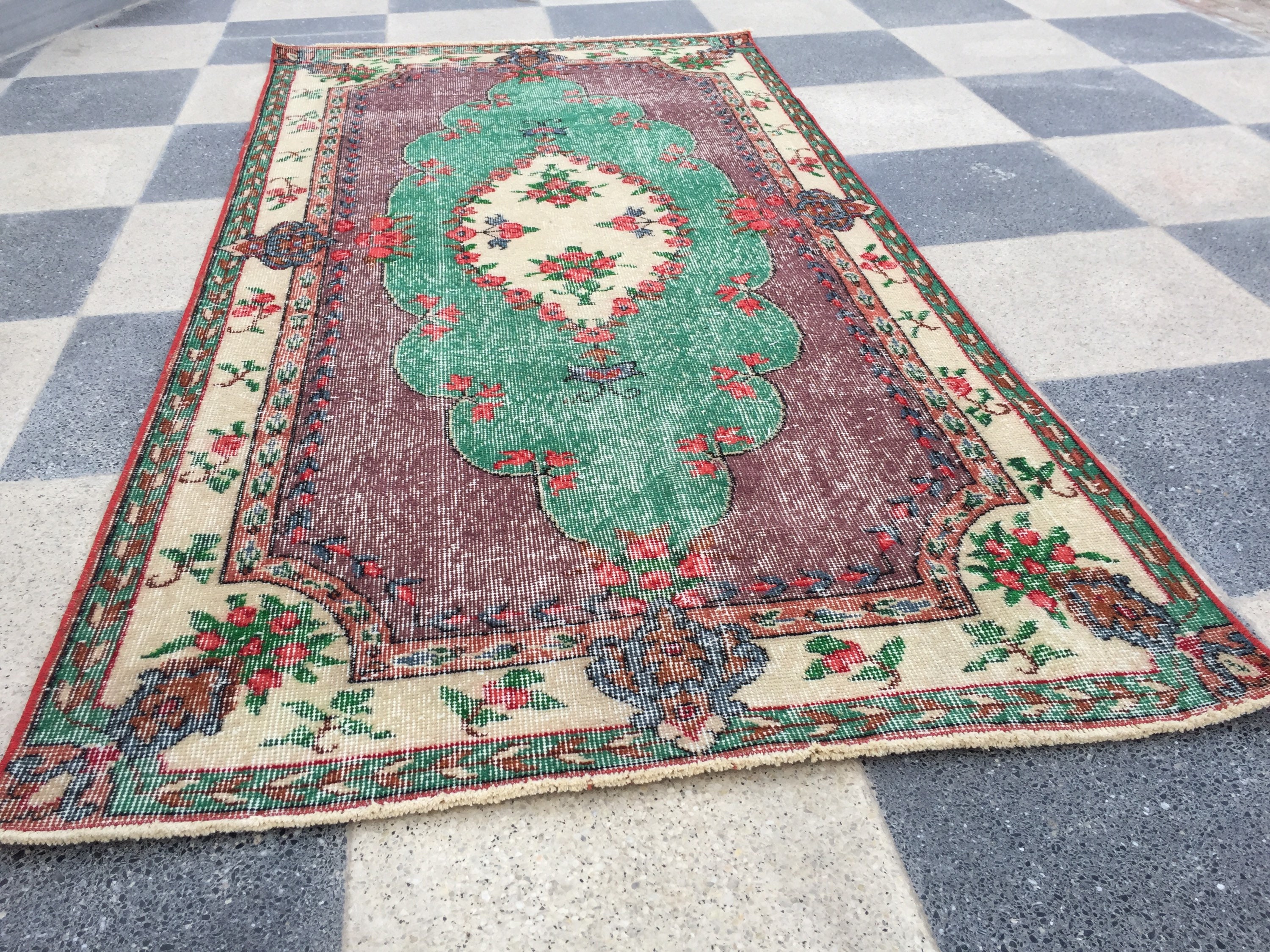 Turkish Rug Green Area Rug Low pile Rug Handmade Anatolian | Etsy