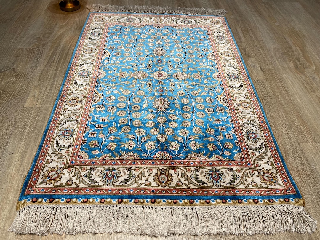 Silk Handmade Rug, Turkish Hereke Rug, Silk Turkish Rug, Blue Silk Rug ...