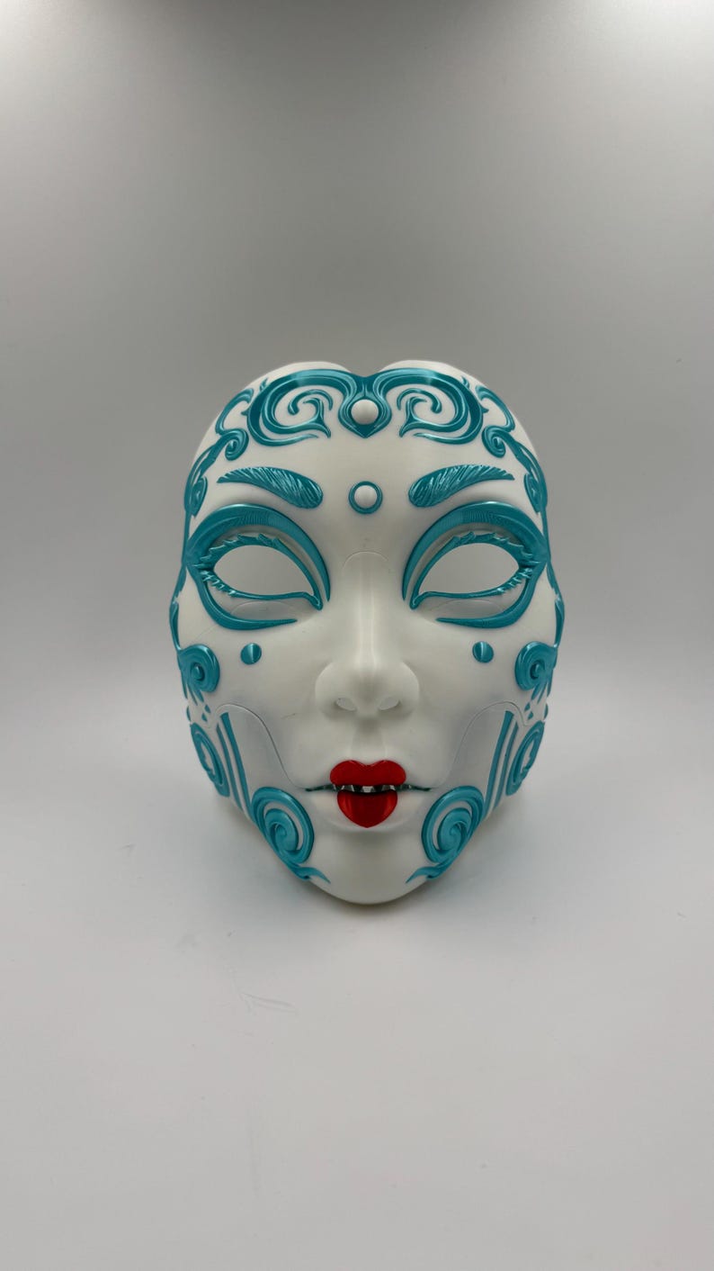 Geisha Mask With Movable Jaw Articulated Samurai Oni Style Cosplay Mask ...