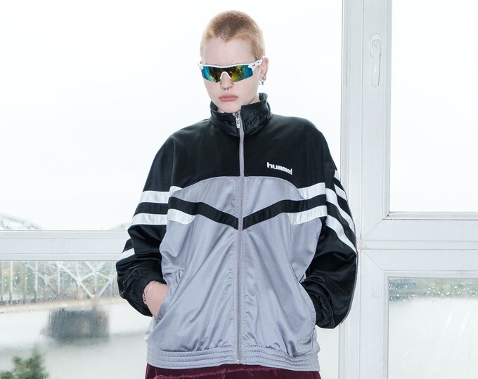 90's Vintage Huge Rave / Track Jacket in Grey and Black - Etsy