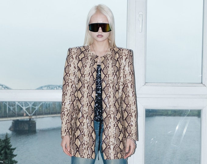 Vintage Y2K Iconic Shiny Snake Print Jacket in Beige & Brown - Etsy