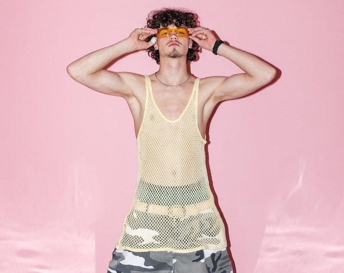 Vintage Y2K Classic Rave Fishnet Tank Top in Pastel Yellow - Etsy
