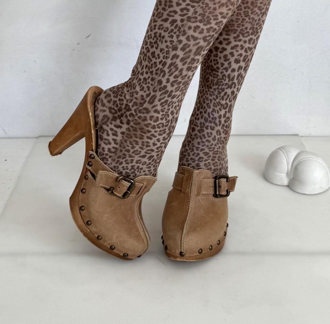 90's Vintage Iconic Studded Heeled Clogs in Hay Beige - Etsy