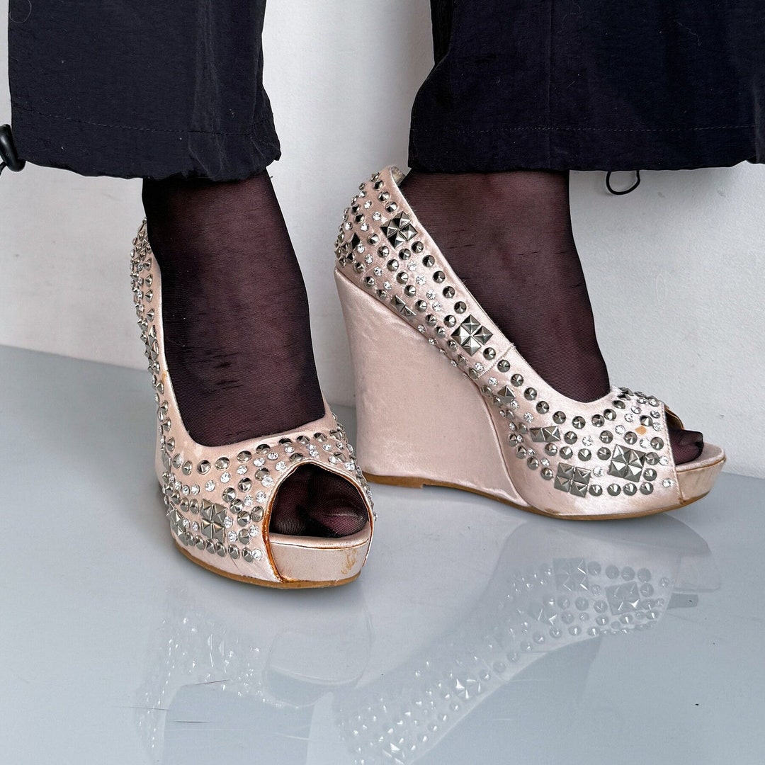 Vintage Y2K Tacky Studded Party Platform Wedges in Cream - Etsy