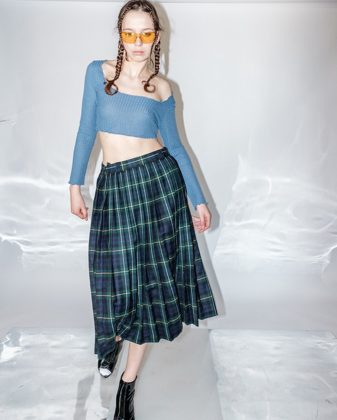 Vintage Y2K Iconic Plaid Midi Kilt Skirt in Green Tones - Etsy