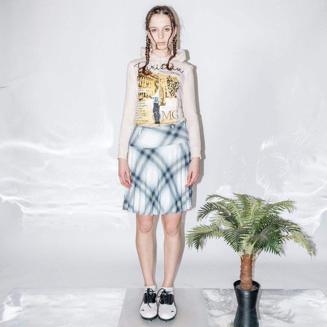 Vintage Y2K Pleated School Uniform Plaid Skirt in Cool Tones - Etsy