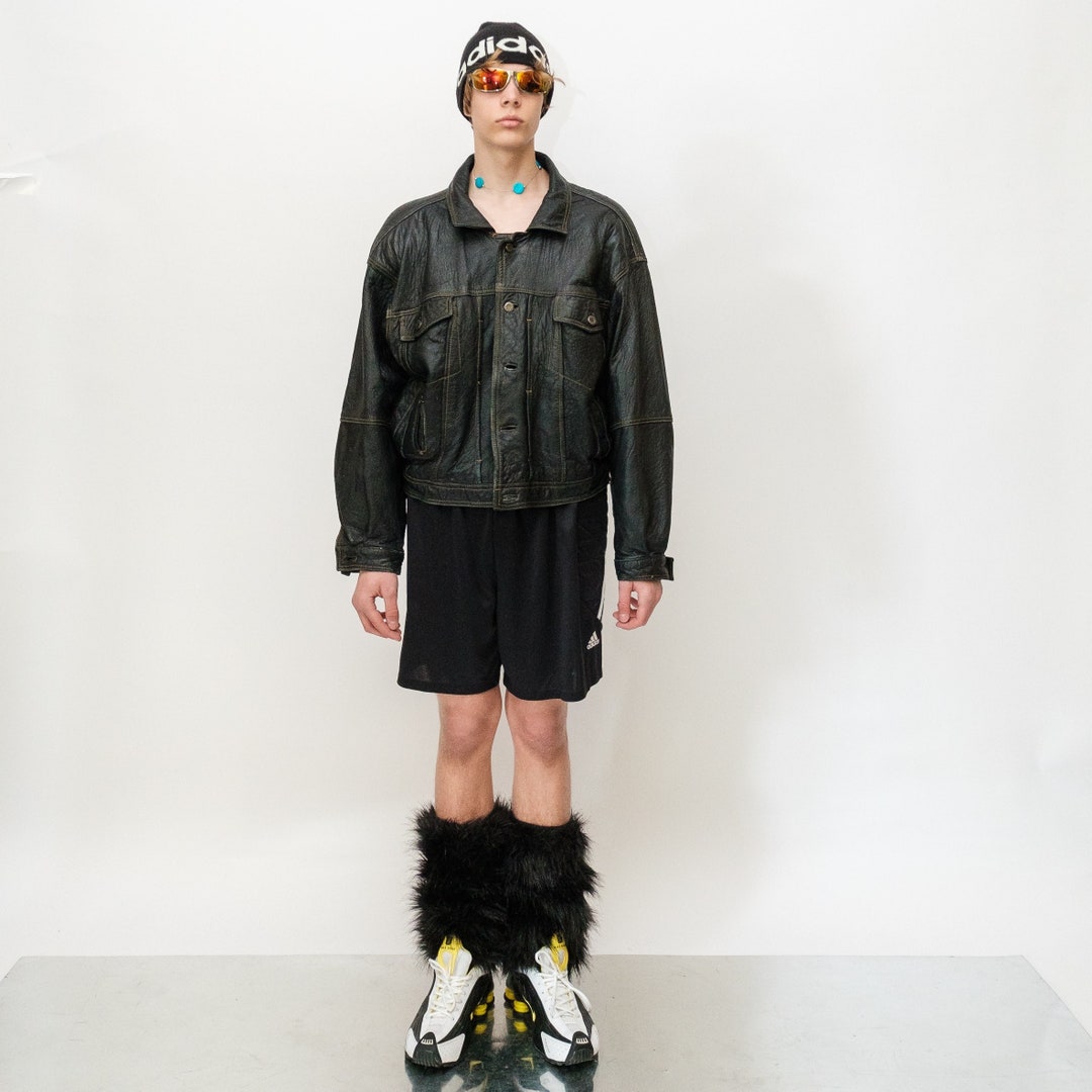 90's Vintage Trashy Look Oversized Leather Jacket in Black - Etsy