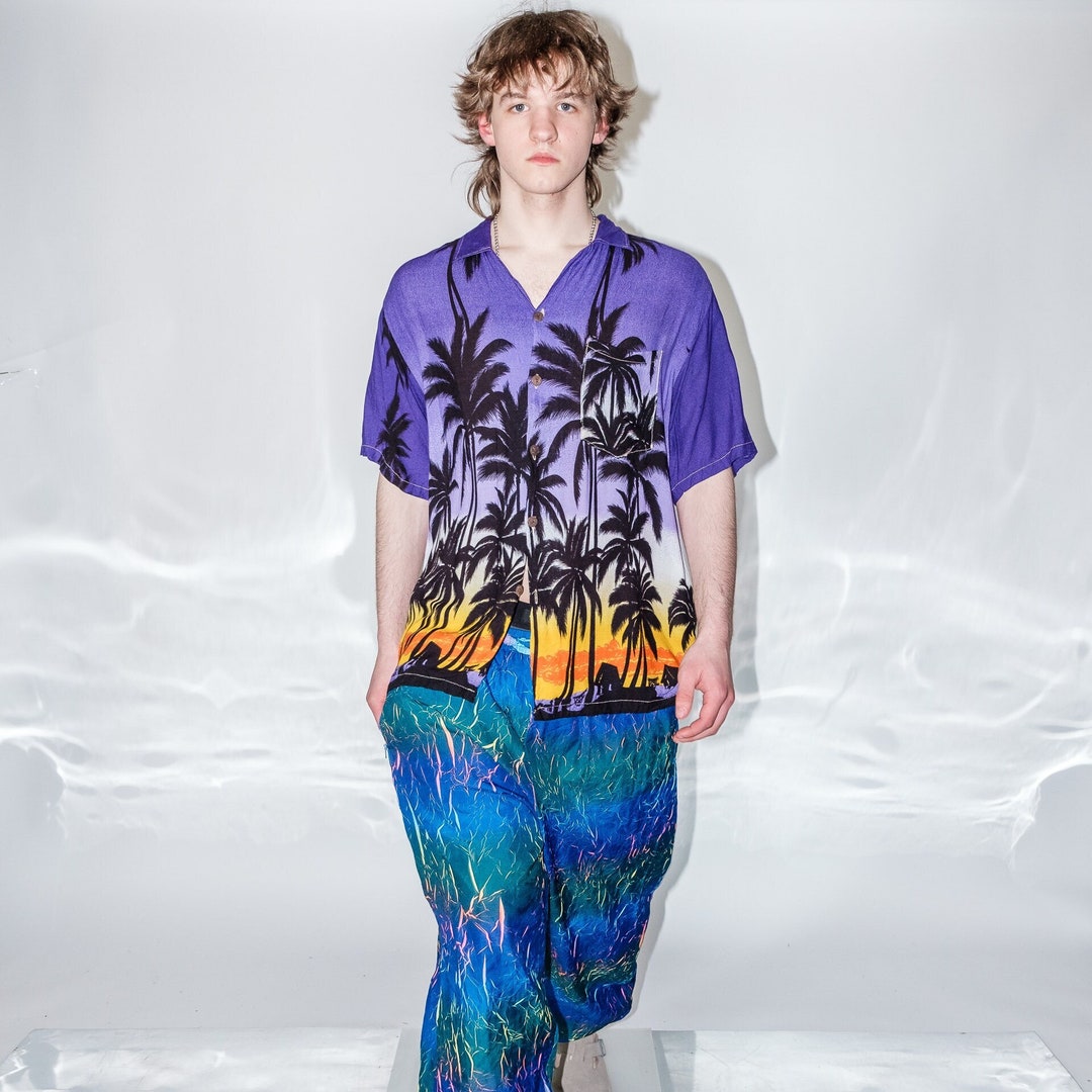 Vintage Y2K Palm Print Sunset Shirt in Purple & Orange - Etsy