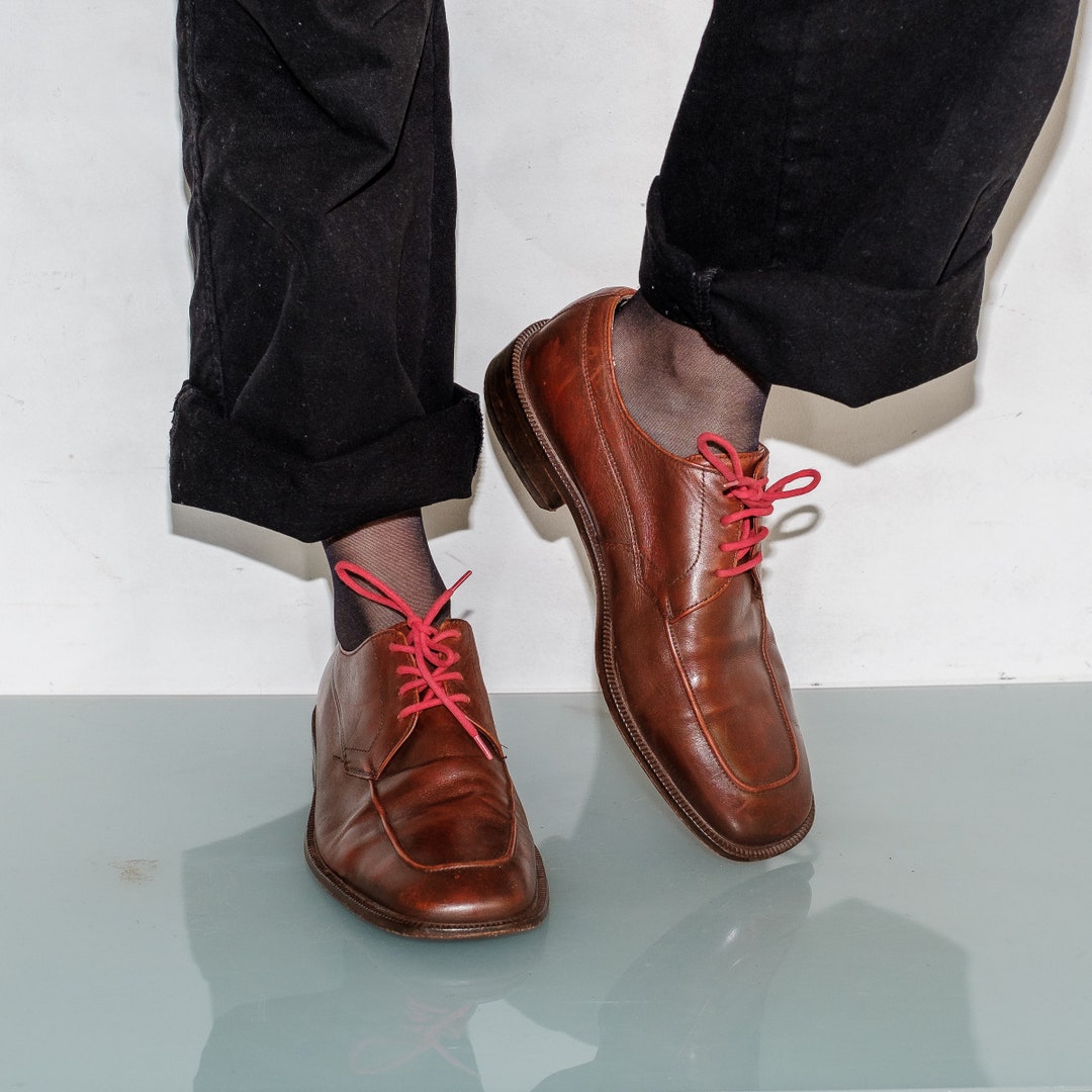 90's Vintage Preppy Style Red Lace Leather Shoes in Brown - Etsy