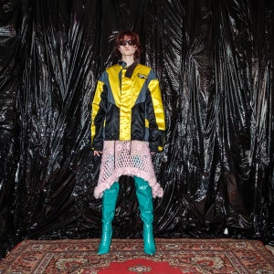 Y2k Vintage Cool Biker Jacket in Black Grey and Yellow - Etsy