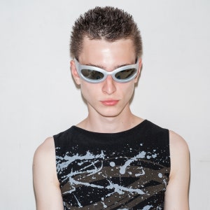 Y2K Rave Fly XS Oval Sunglasses in Silver Grey & Mirror - Etsy