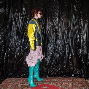 Y2k Vintage Cool Biker Jacket in Black Grey and Yellow - Etsy