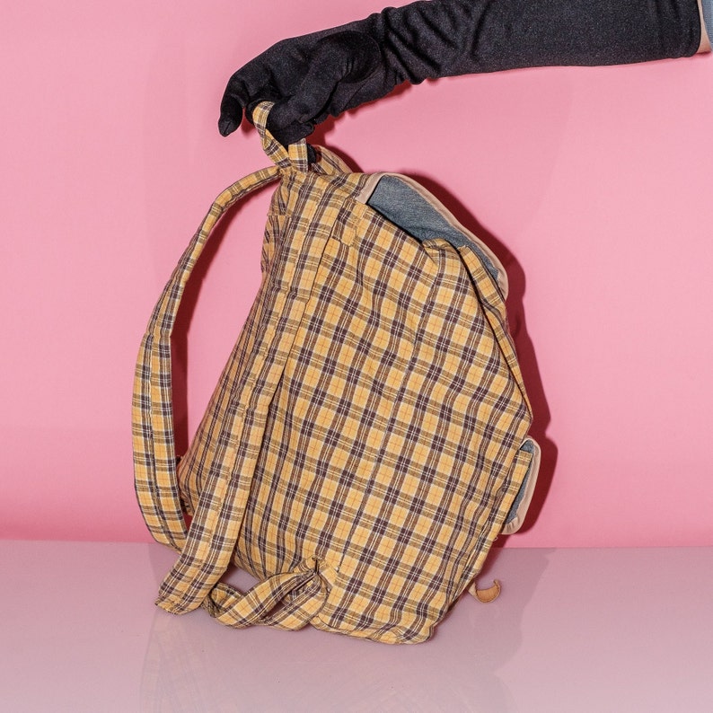 Vintage Y2K Schoolgirl Plaid Backpack in Yellow & Brown - Etsy
